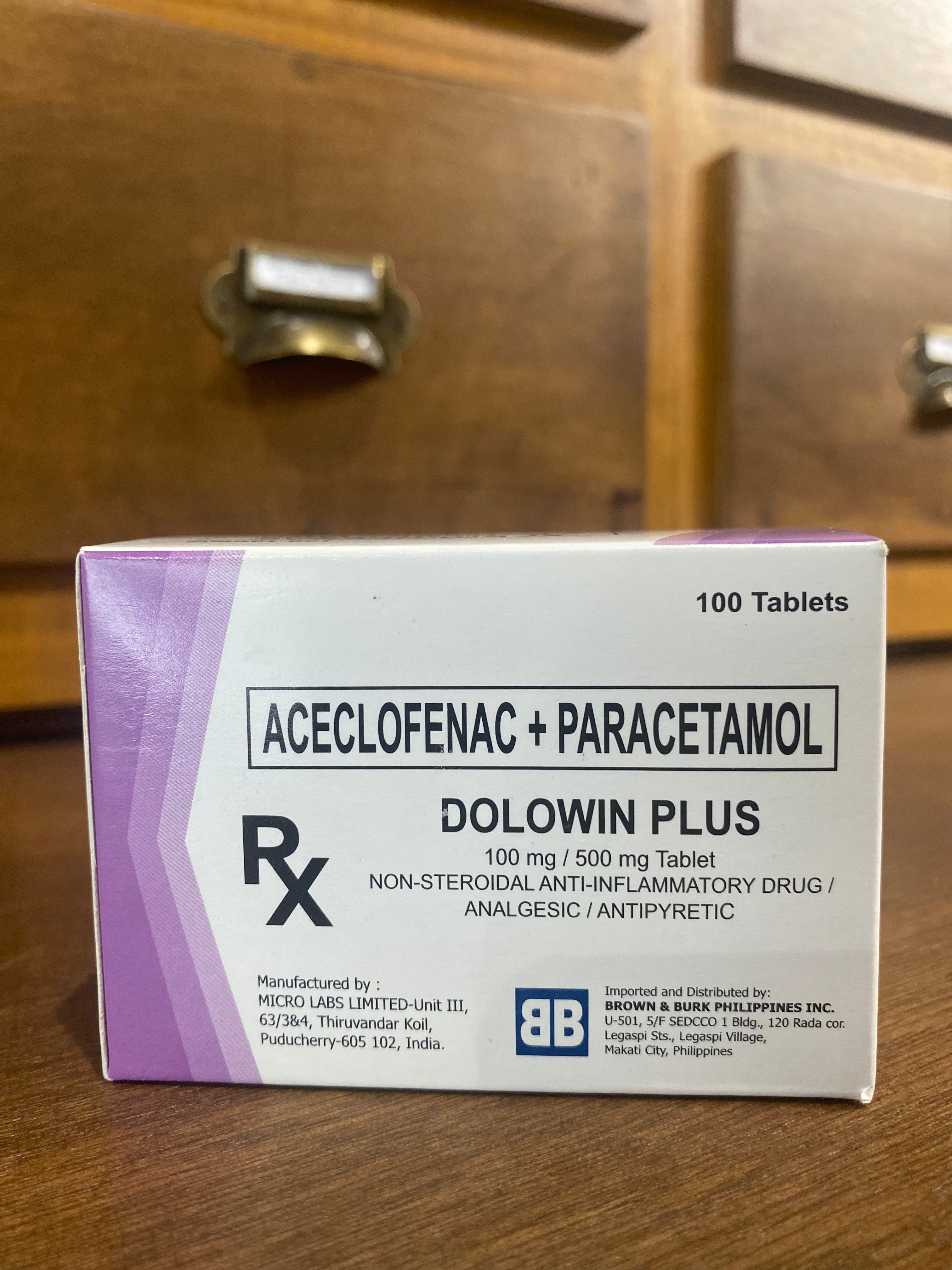 Aceclofenac + Paracetamol (Dolowin Plus) 100mg/500mg Tablet – Meds for All