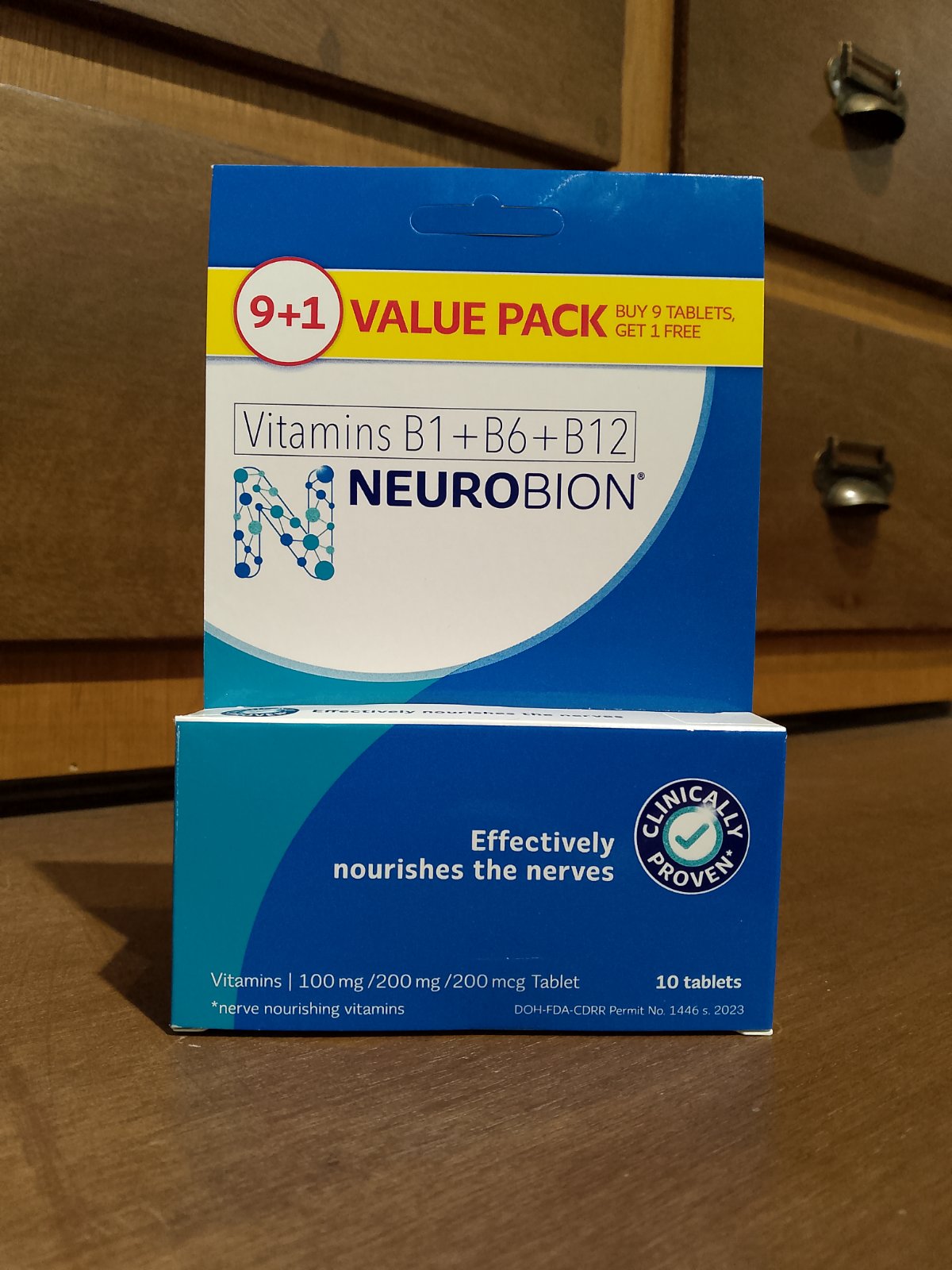 Vitamins B1 + B6 + B12 (Neurobion) 100mg/ 200mg/ 200mcg Tablet 9+1 Val ...